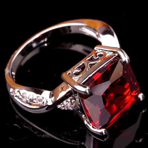 Lakeview Apparel | Jewelry | 3ct Red Ruby Diamond Square Silver ...